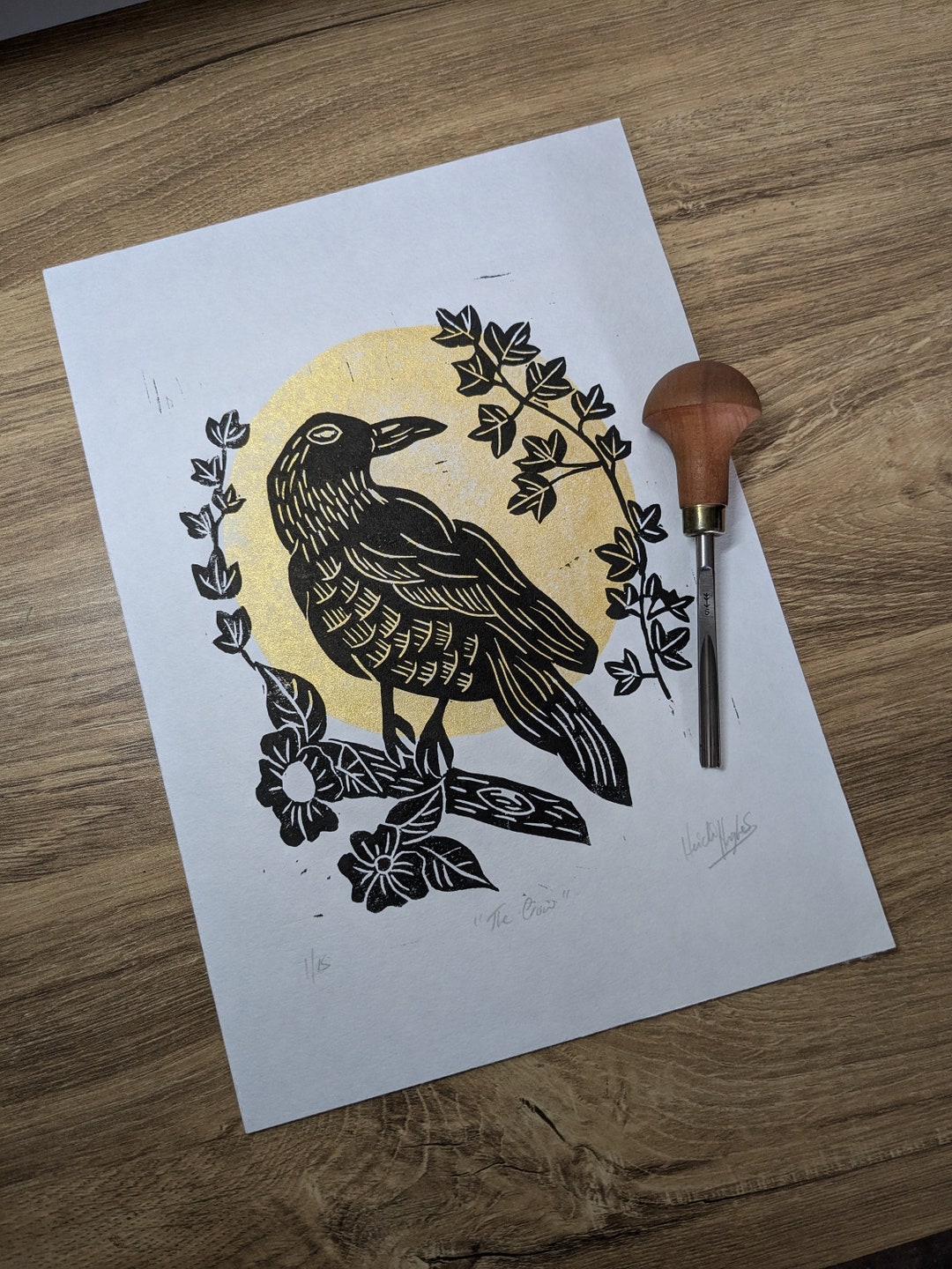 Linocut Print the Crow - Etsy