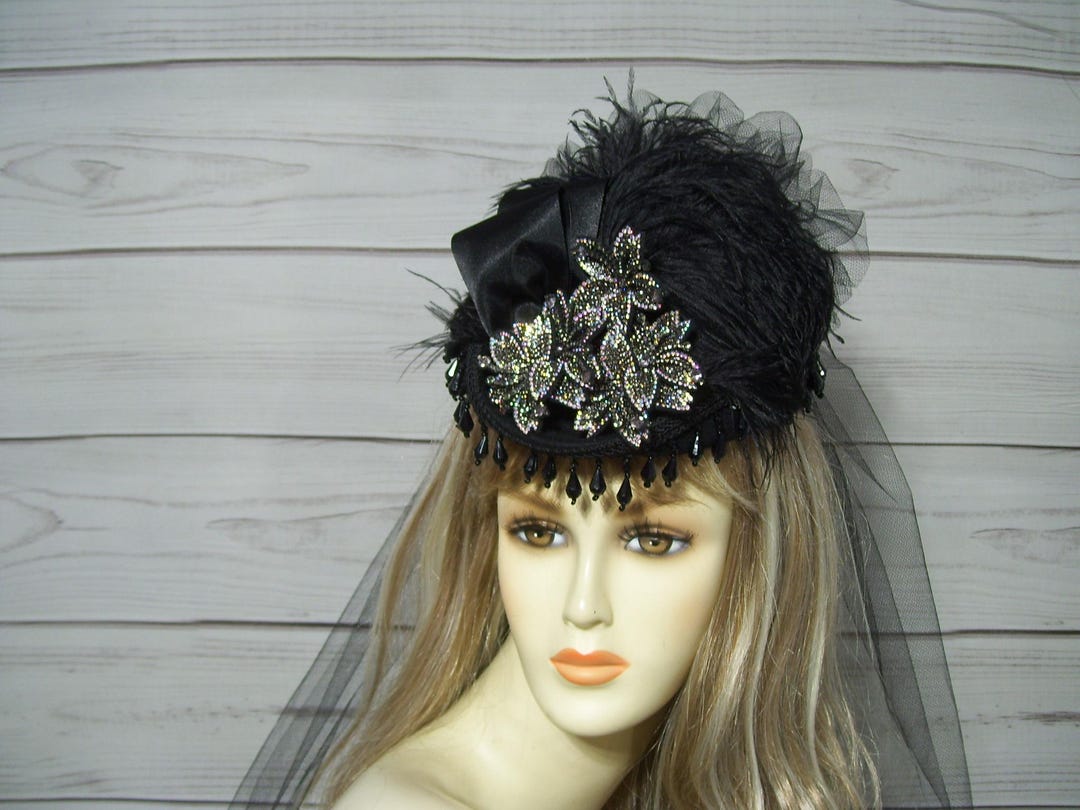 Ladies Black MINI Riding Hat, Victorian Mourning Style Hat, Equestrian ...