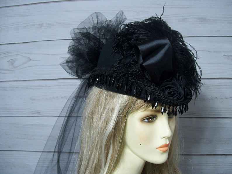 Black Riding Hat Victorian Black Riding Hat, Mourning Hat, 1800s Style ...