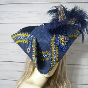 Ladies Navy Straw Pirate Hat, Renaissance Tricorn Hat, Halloween Pirate ...
