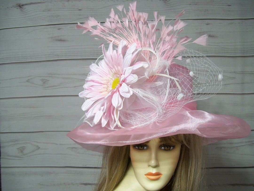 Ladies Pink Sheer Hat, Kentucky Derby Hat, Horse Racing Hat, Easter Hat ...