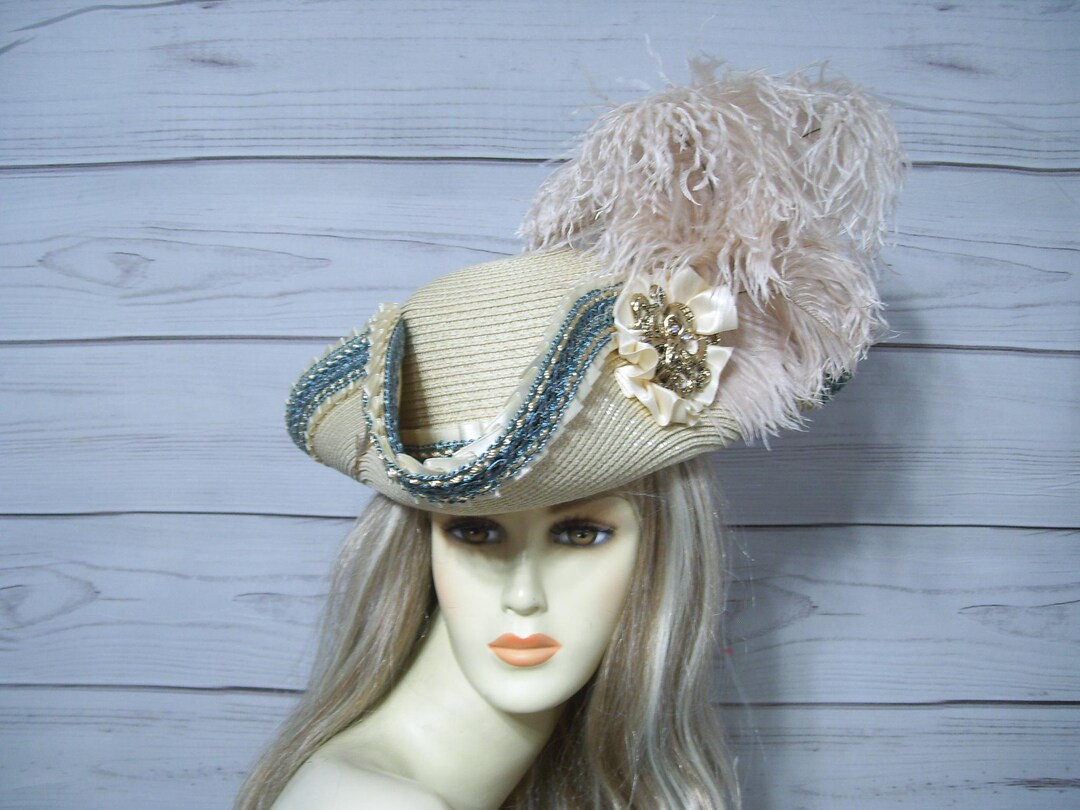 Ladies Ivory Straw Pirate Hat, Renaissance Tricorn Hat with Octopus ...