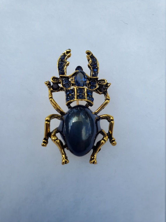 Beetle Pin Blue Rhinestone Beetle Brooch Pin Lapel Blue Pin - Etsy