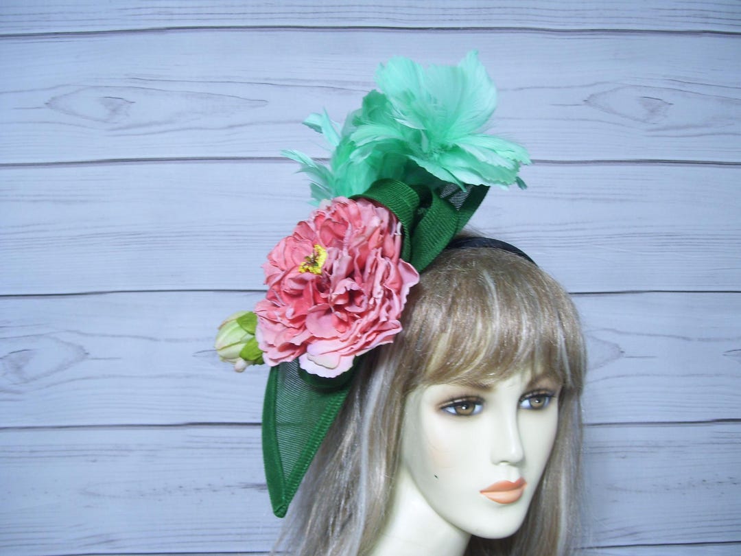 Kelly Green and Orange Fascinator Hat With Flower and Feathers ...