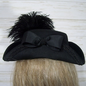 Black Tricorn Hat Renaissance Hat, Halloween Tricorn Hat Steampunk ...