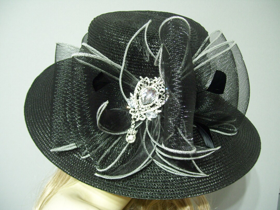 Ladies Black Hat Kentucky Derby, Black Dress Hat, Wedding, Church ...