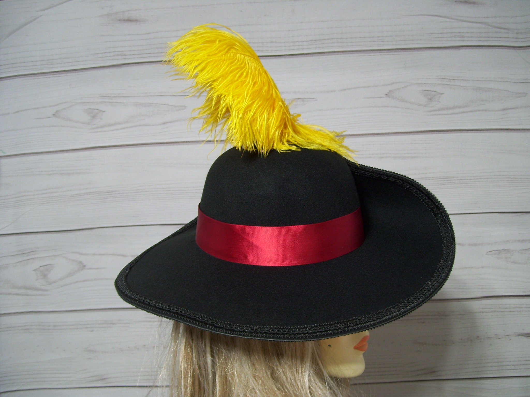 Black Cavalier Hat, Puss N Boots Inspired Black Cavalier Hat, Halloween ...