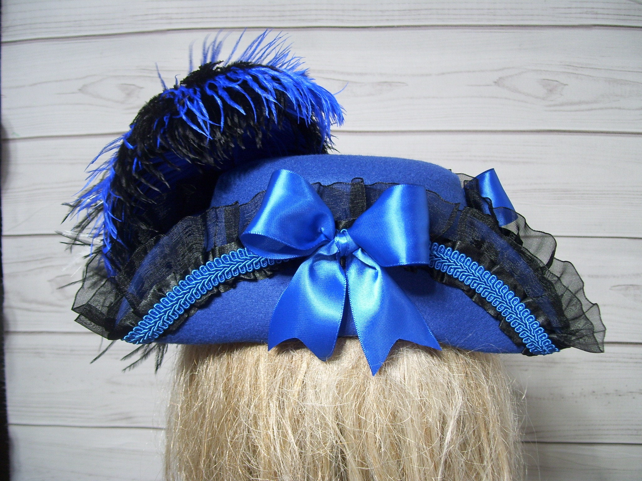 Ladies Royal Blue Tricorn Hat, Pirate Hat, Renaissance Pirate Hat ...
