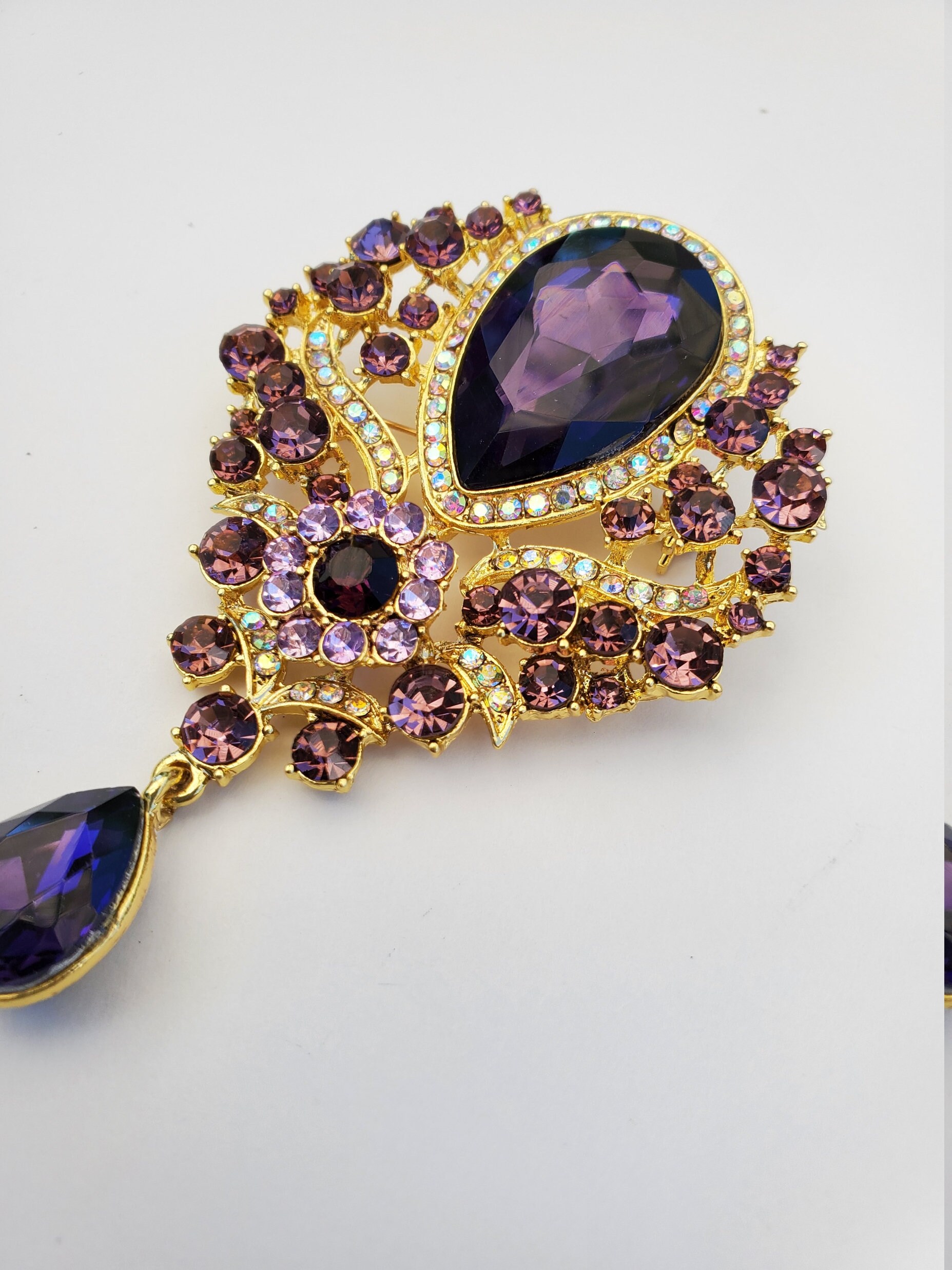 Large Lavender Ornate Jewel Brooch Pin Victorian Style Jewel | Etsy