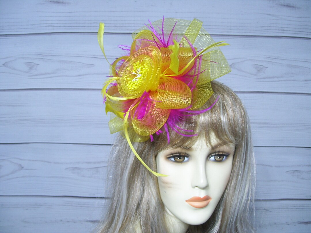 Ladies Yellow Fascinator Headband, Kentucky Derby Hat Clip, Tea Party ...
