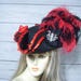 Black and Red Ladies Straw Pirate Hat, Renaissance Tricorn Hat ...