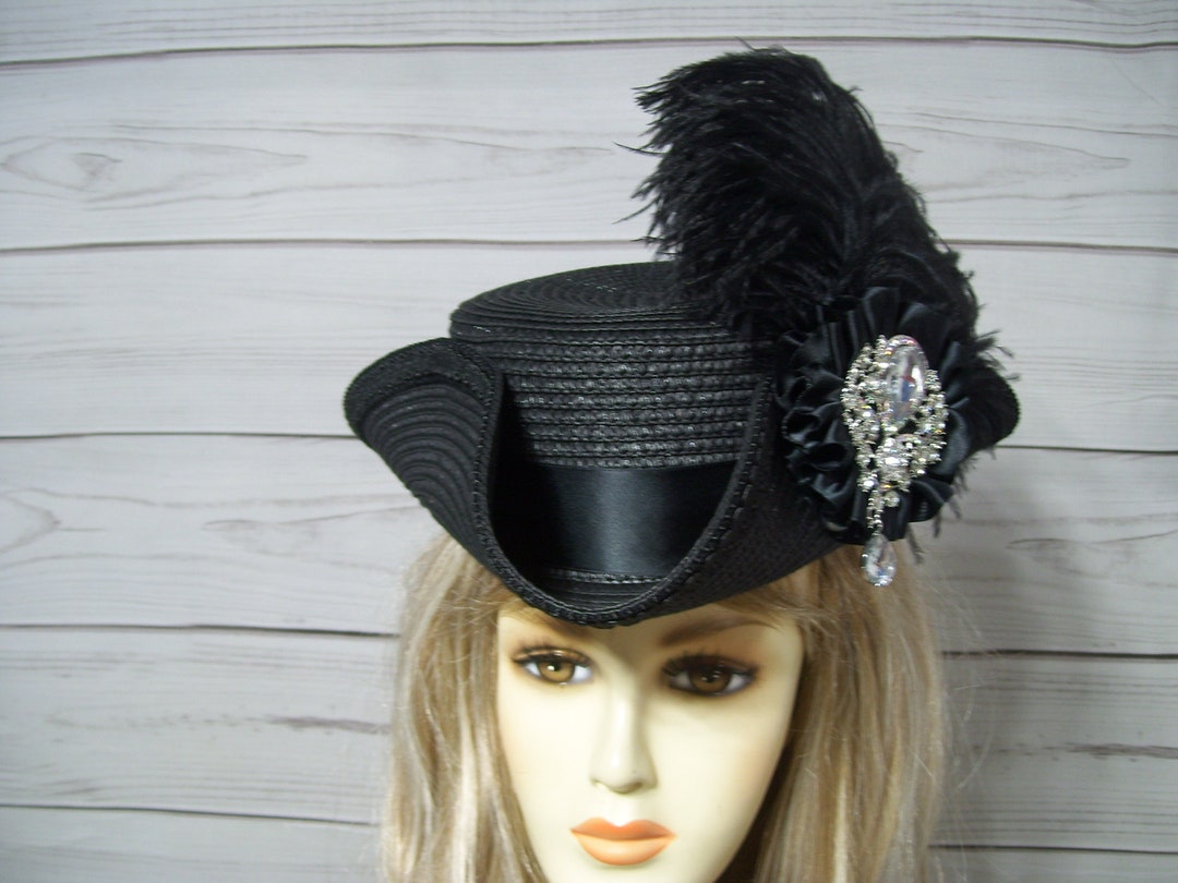 Black Tricorn Pirate Hat Renaissance Hat Halloween Tricorn Pirate Hat ...