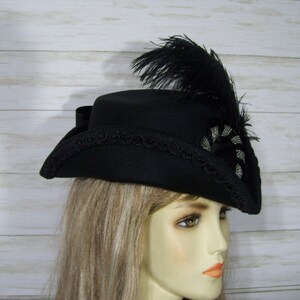 Black Tricorn Hat Renaissance Hat, Halloween Tricorn Hat Steampunk ...