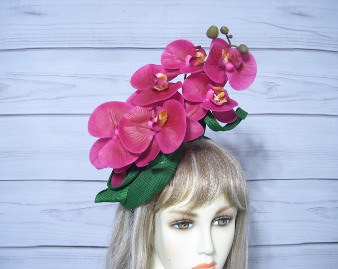 Kelly Green Fascinator With Pink Orchids, Kentucky Derby Fascinator Hat ...