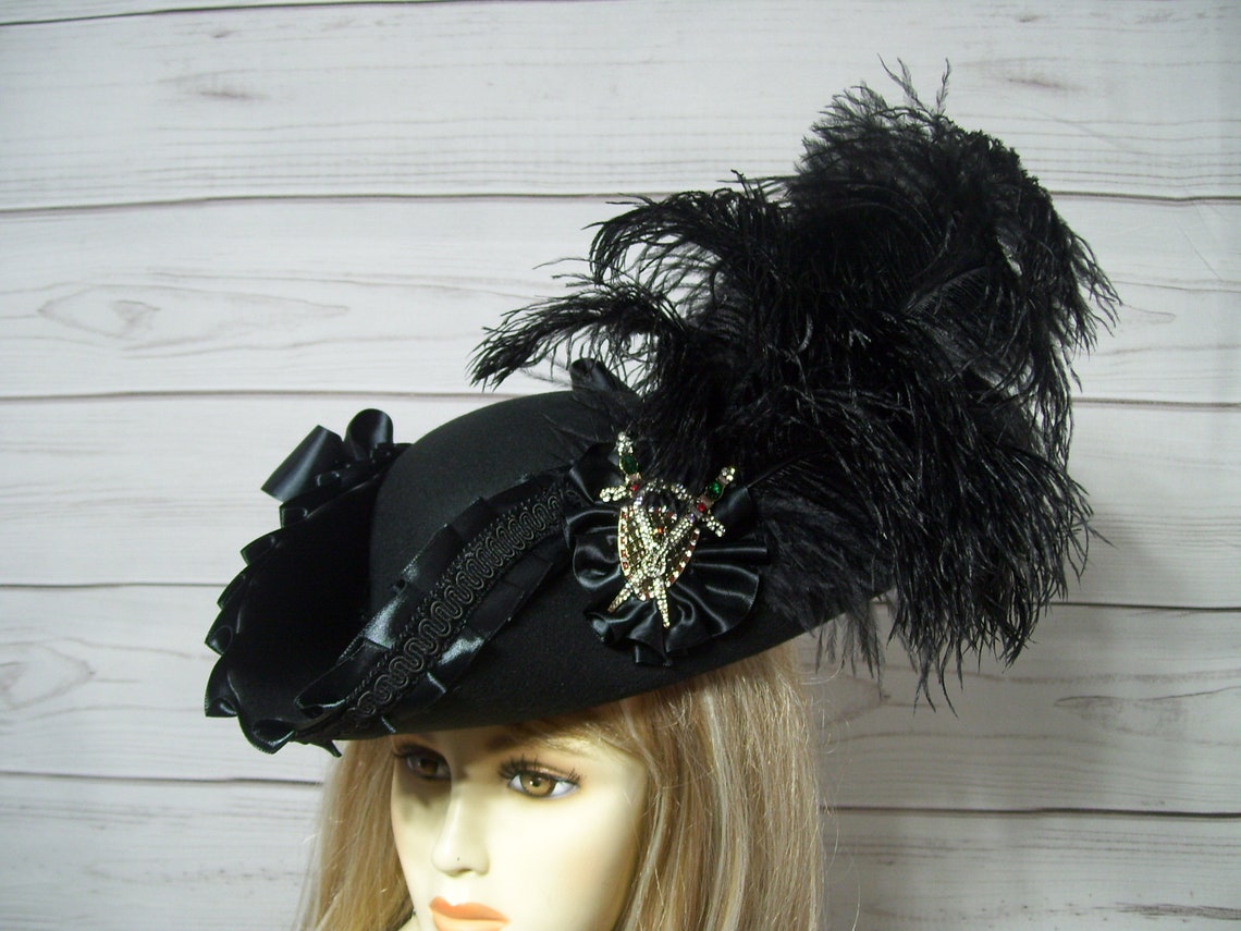 Black Pirate Hat, Black Tricorn Hat, Sword Renaissance Hat, Halloween ...