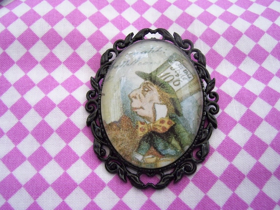 Mad Hatter Pin Alice in Wonderland Cameo Brooch Pin Tea Party | Etsy
