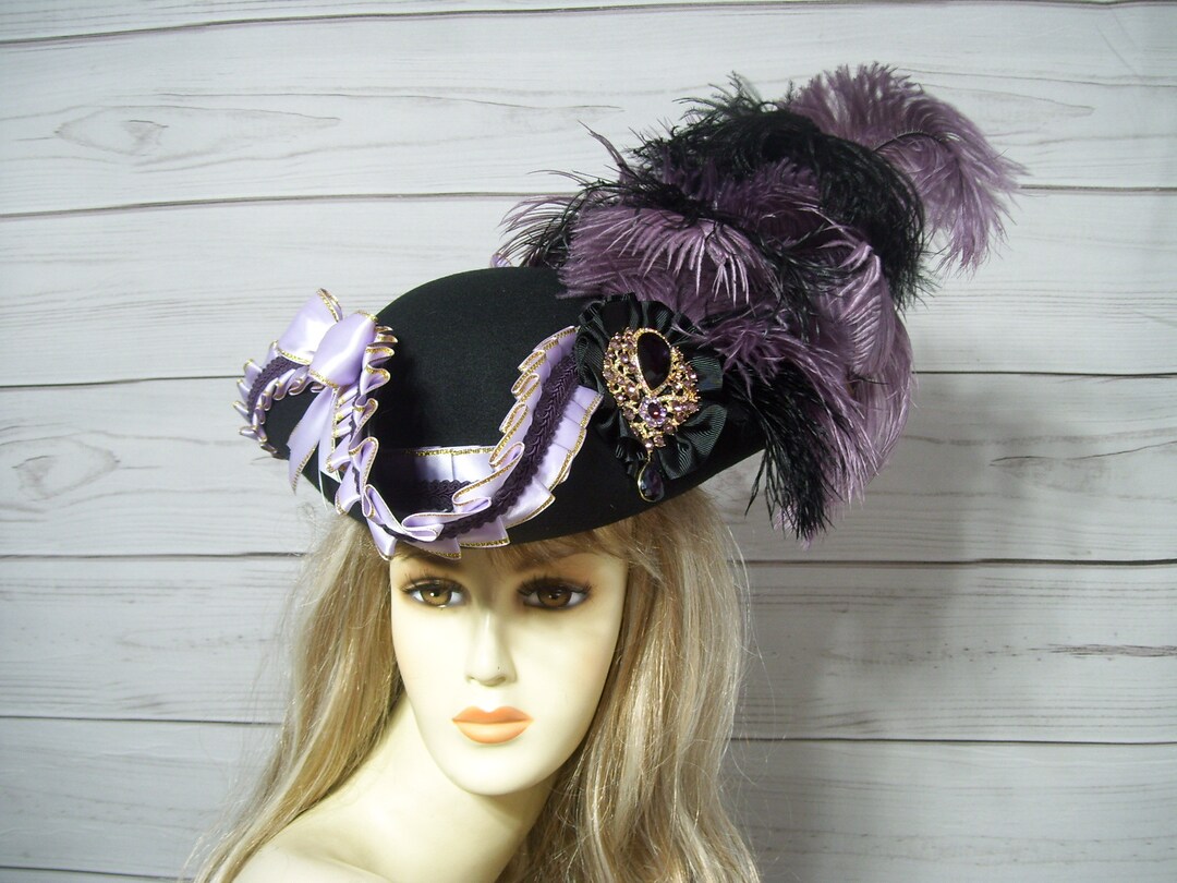 Ladies Pirate Hat, 22.5 Inside Black and Lavender Tricorn Hat ...