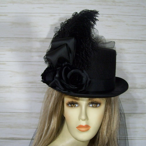 Black Victorian Mini Hatgothic Mini Top Hat With Ostrich | Etsy