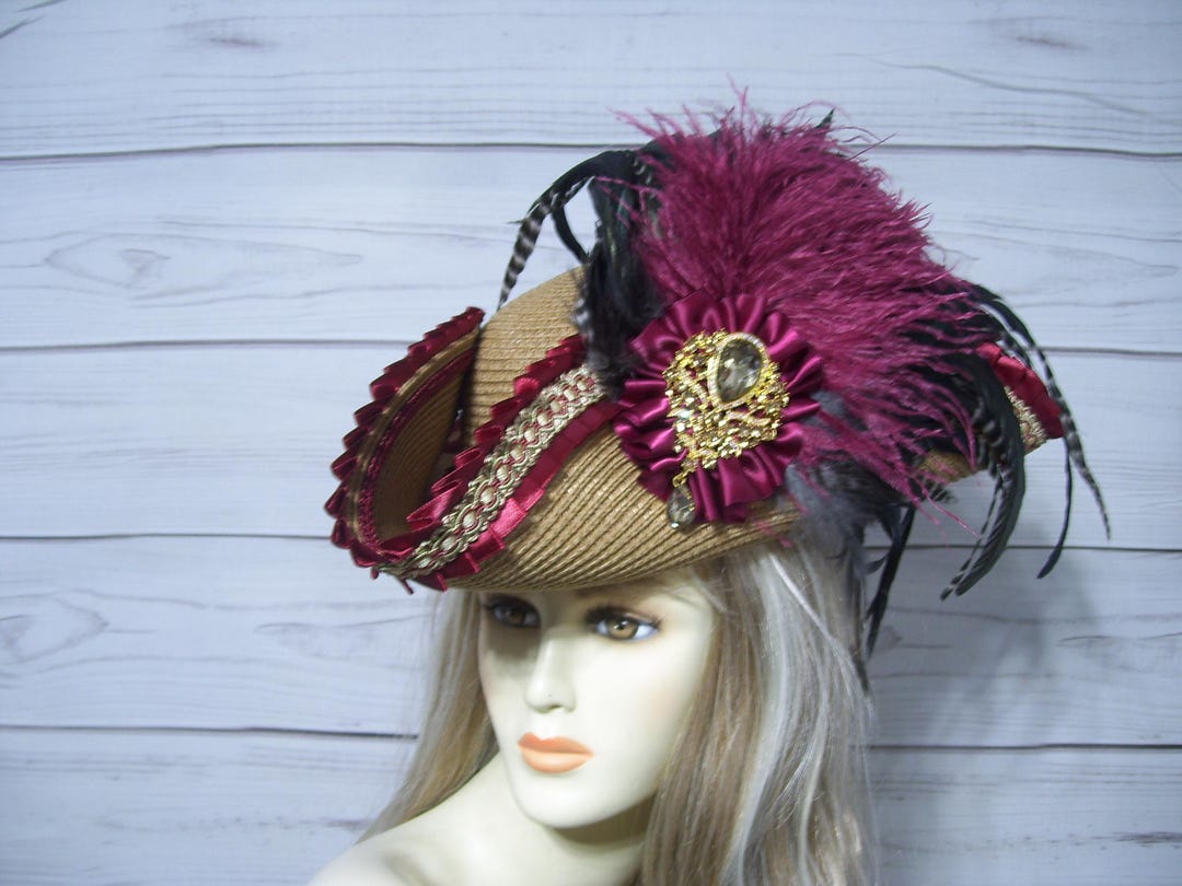 Ladies Tan Straw Pirate Hat With Pirate's Coin, Renaissance Tricorn Hat ...