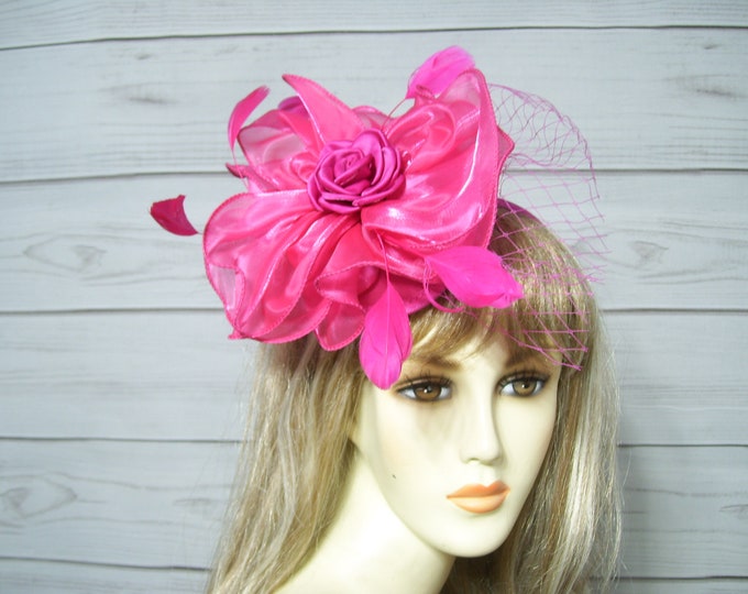 Ladies Hot Pink Fascinator Kentucky Derby Fascinate Hat, Wedding ...