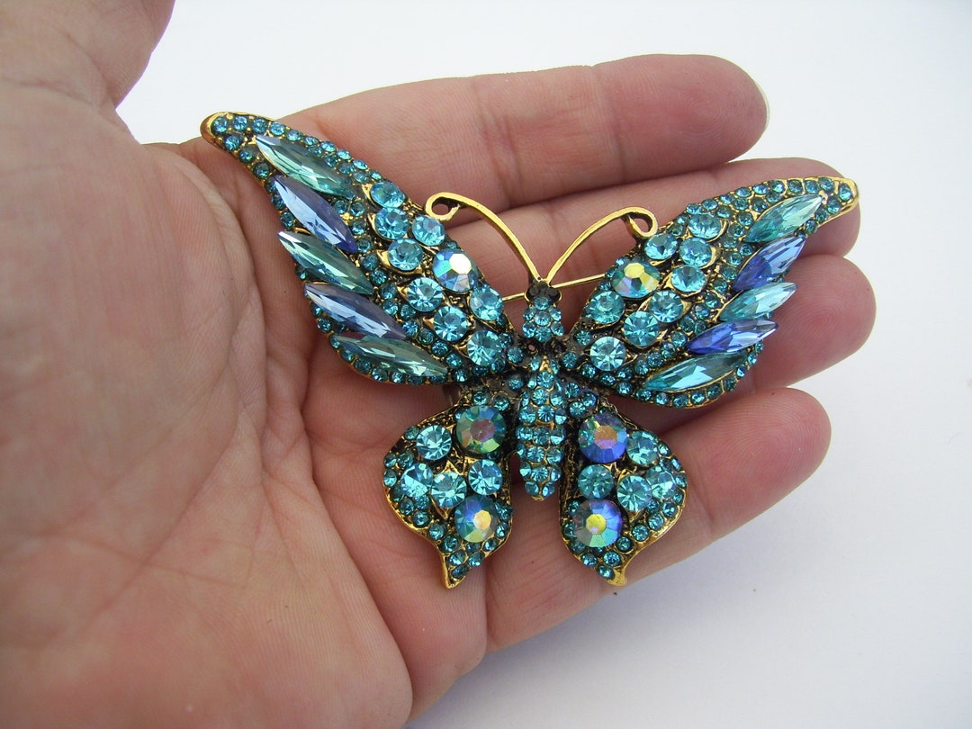 Large Turquoise Butterfly Pin Turquoise Rhinestone Butterfly - Etsy