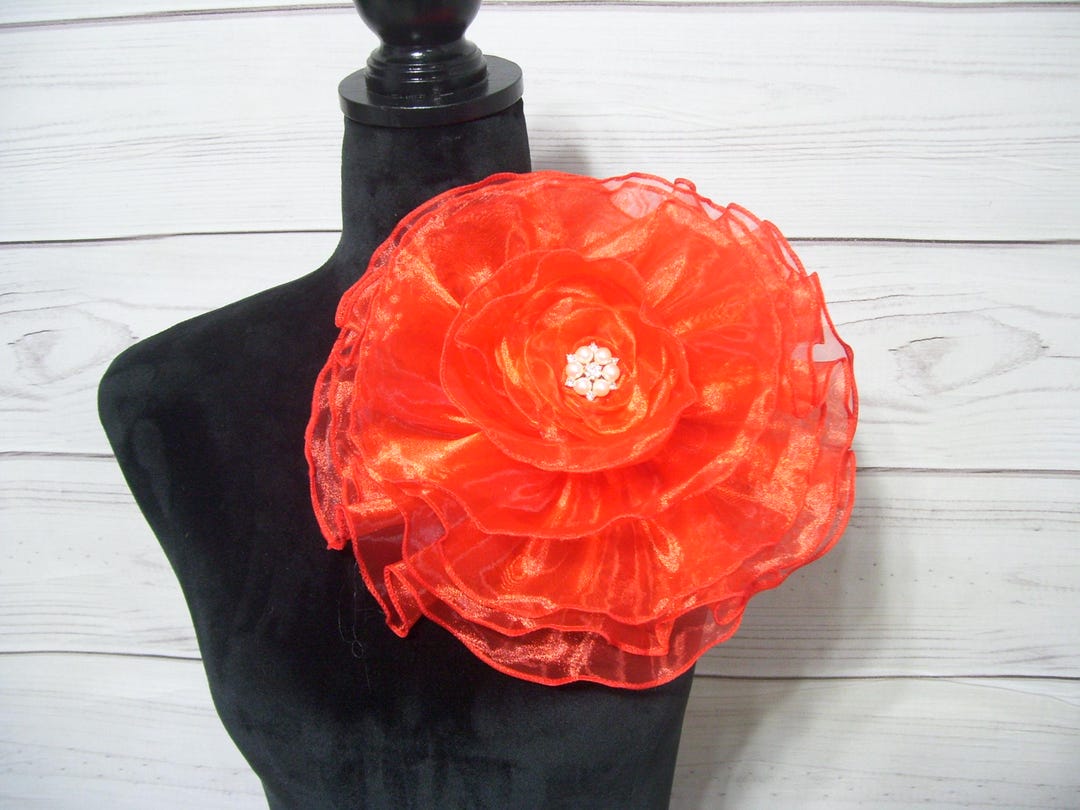 Red Flower Fascinator 11" Red Rose Pin and Clip, Kentucky Derby ...