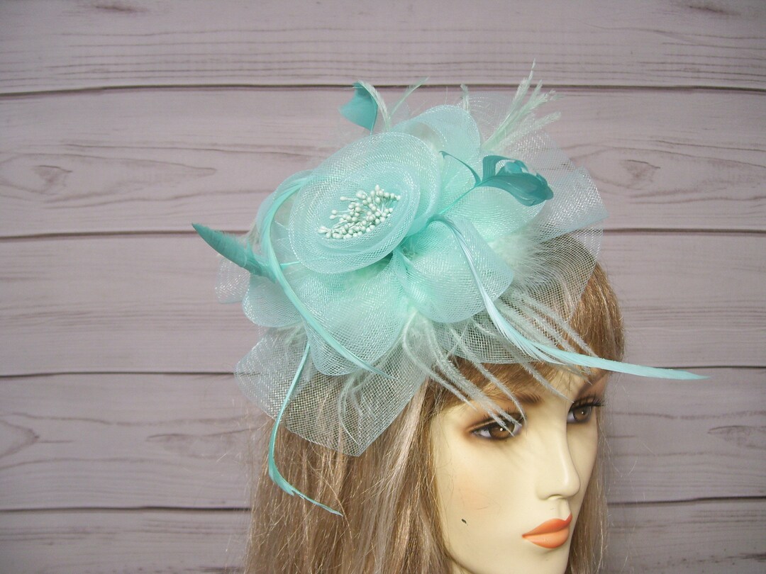 Light Turquoise Fascinator Headband Clip Kentucky Derby Fascinator, Tea ...