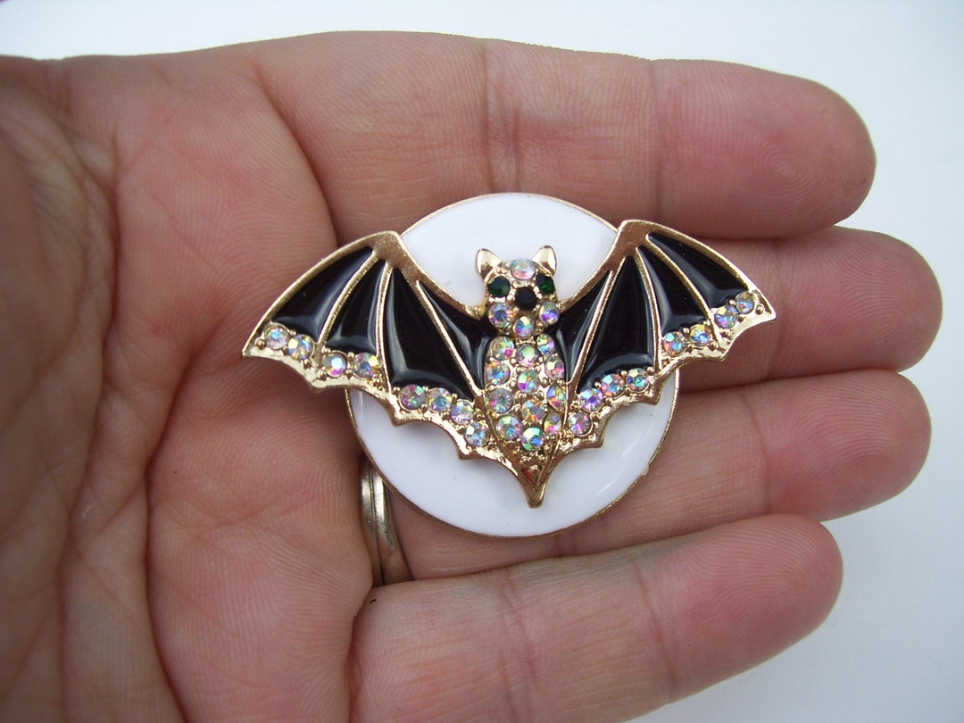 Bat Pin, Bat Brooch, Enamel Bat Pin, Bat and Moon Pin, See Video - Etsy