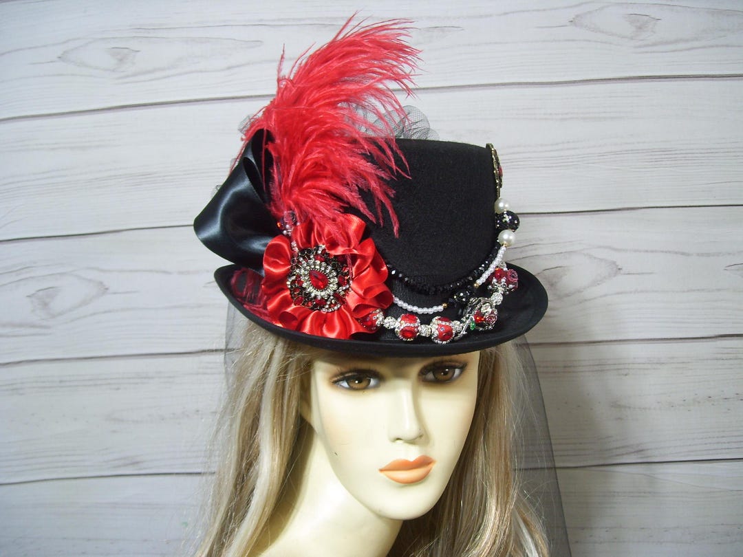 Black and Red Top Hat, Kentucky Derby Top Hat, Steampunk, Victorian Hat ...