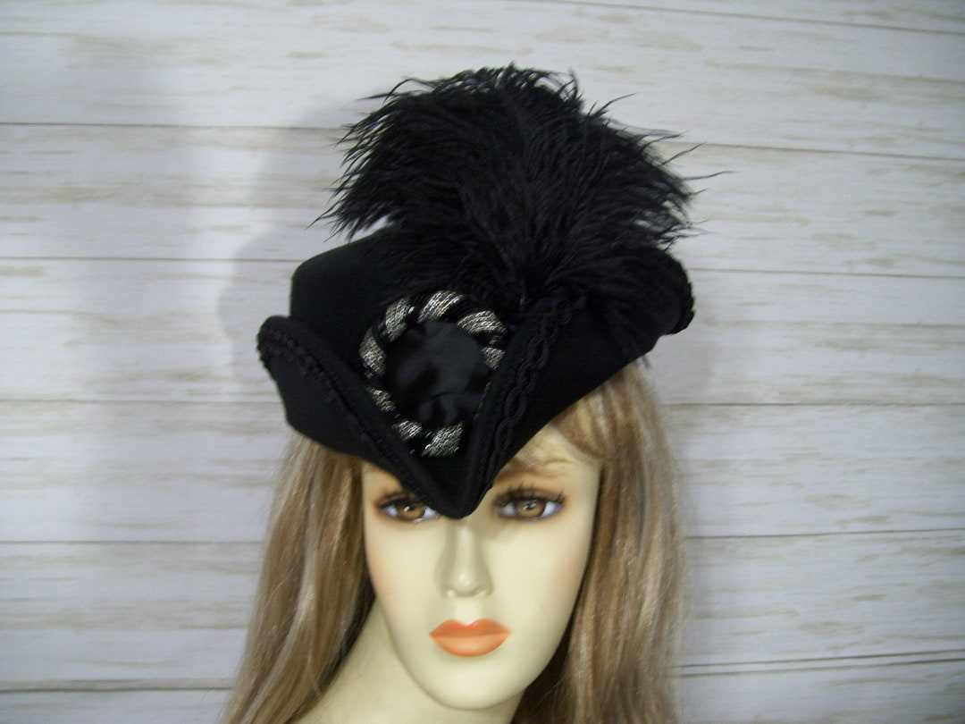 Black Tricorn Hat Renaissance Hat, Halloween Tricorn Hat Steampunk ...