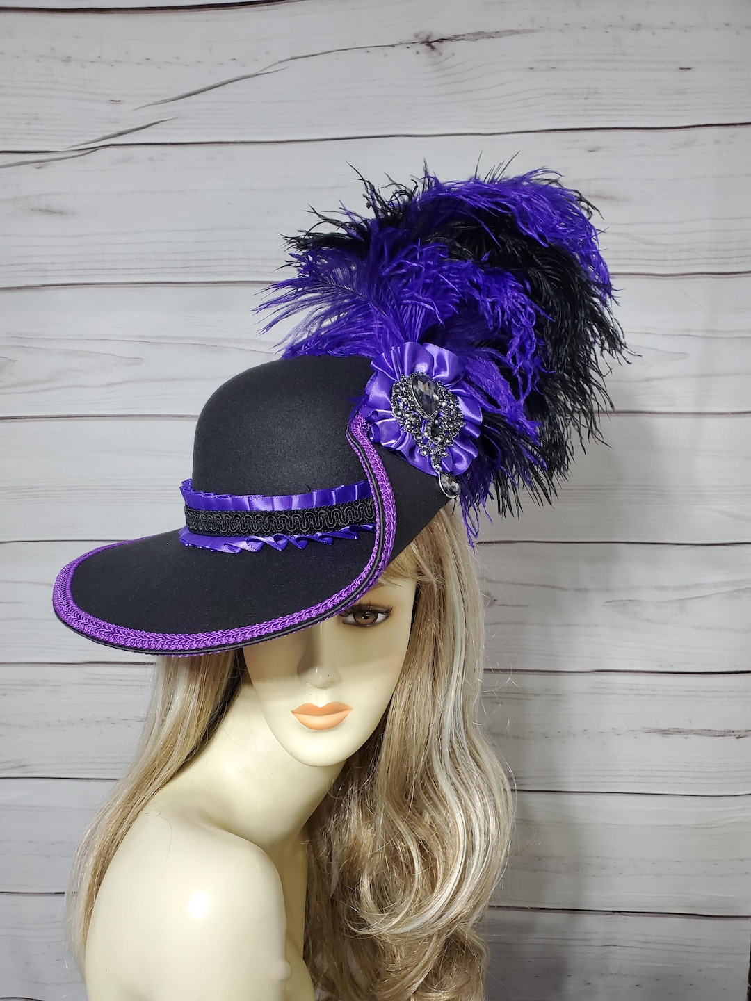Ladies Black and Purple Cavalier Hat, Gasparilla Pirate Hat, Puss N ...