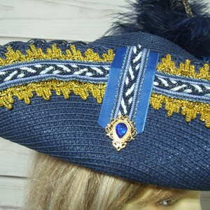Ladies Navy Straw Pirate Hat, Renaissance Tricorn Hat, Halloween Pirate ...
