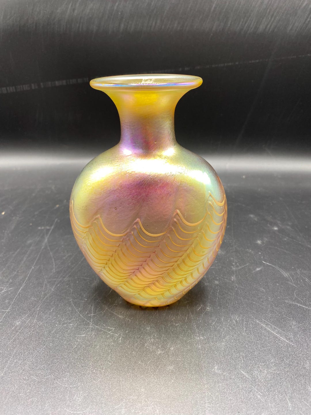 Signed Robert Held Handmade Art Glass Iridescent Wave Pattern. Made in ...