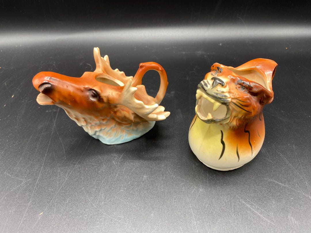 Antique Moose and Tiger Ceramic Creamer Pitchers. Made in Czech. 1950'S ...