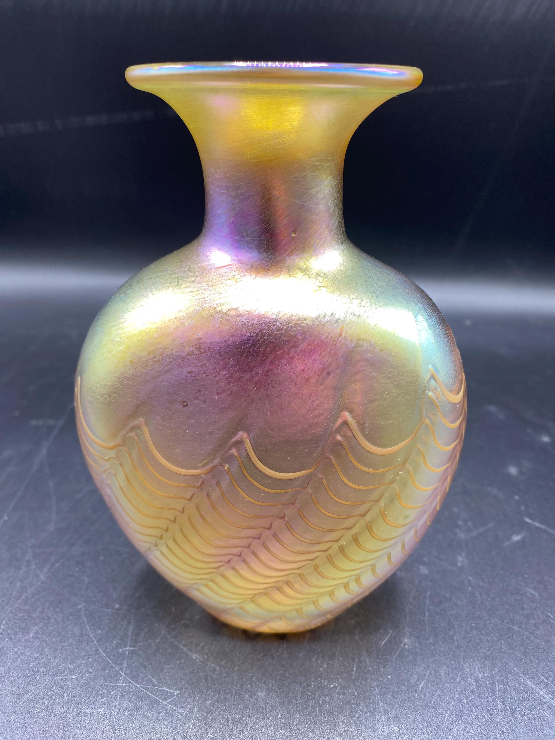 Signed Robert Held Handmade Art Glass Iridescent Wave Pattern. Made in ...