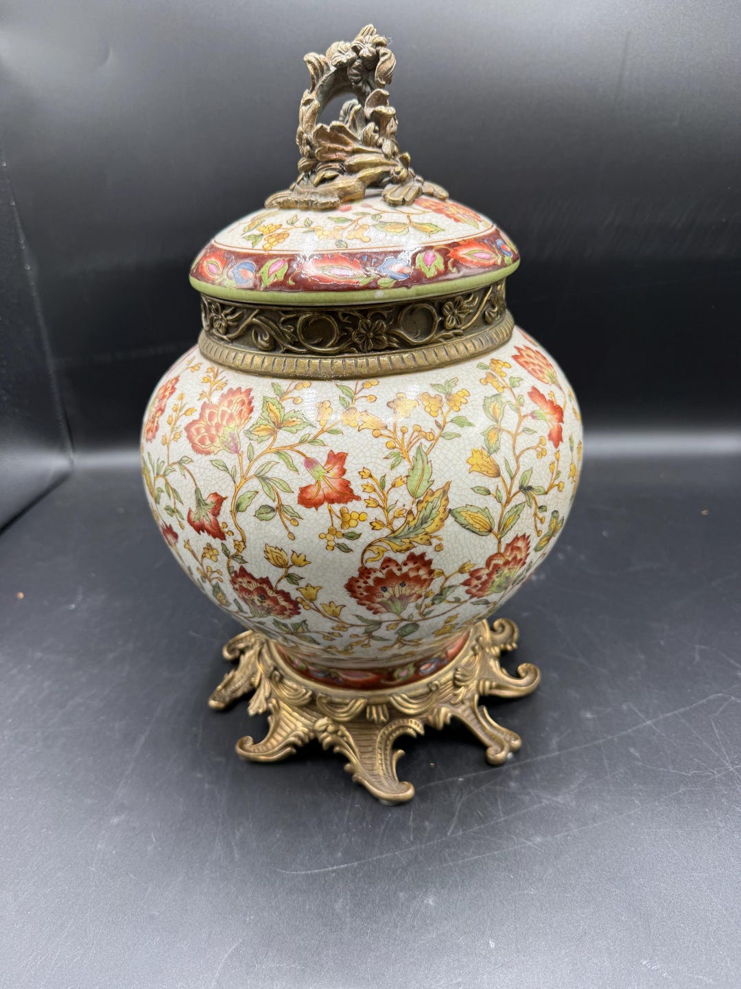 Large Ceramic Jar With Brass Base and Lid Circa 1990s - Etsy