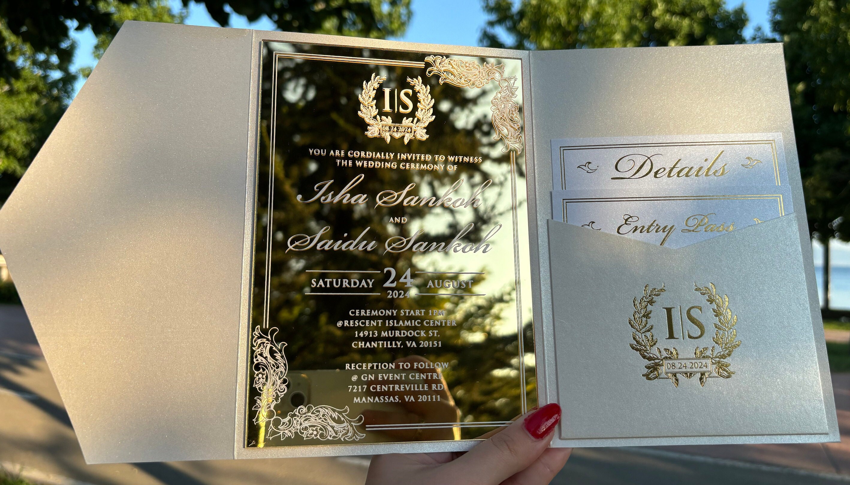Gold Mirrored Invitation, Mirrored Wedding Invitation, Ivory Pearl ...