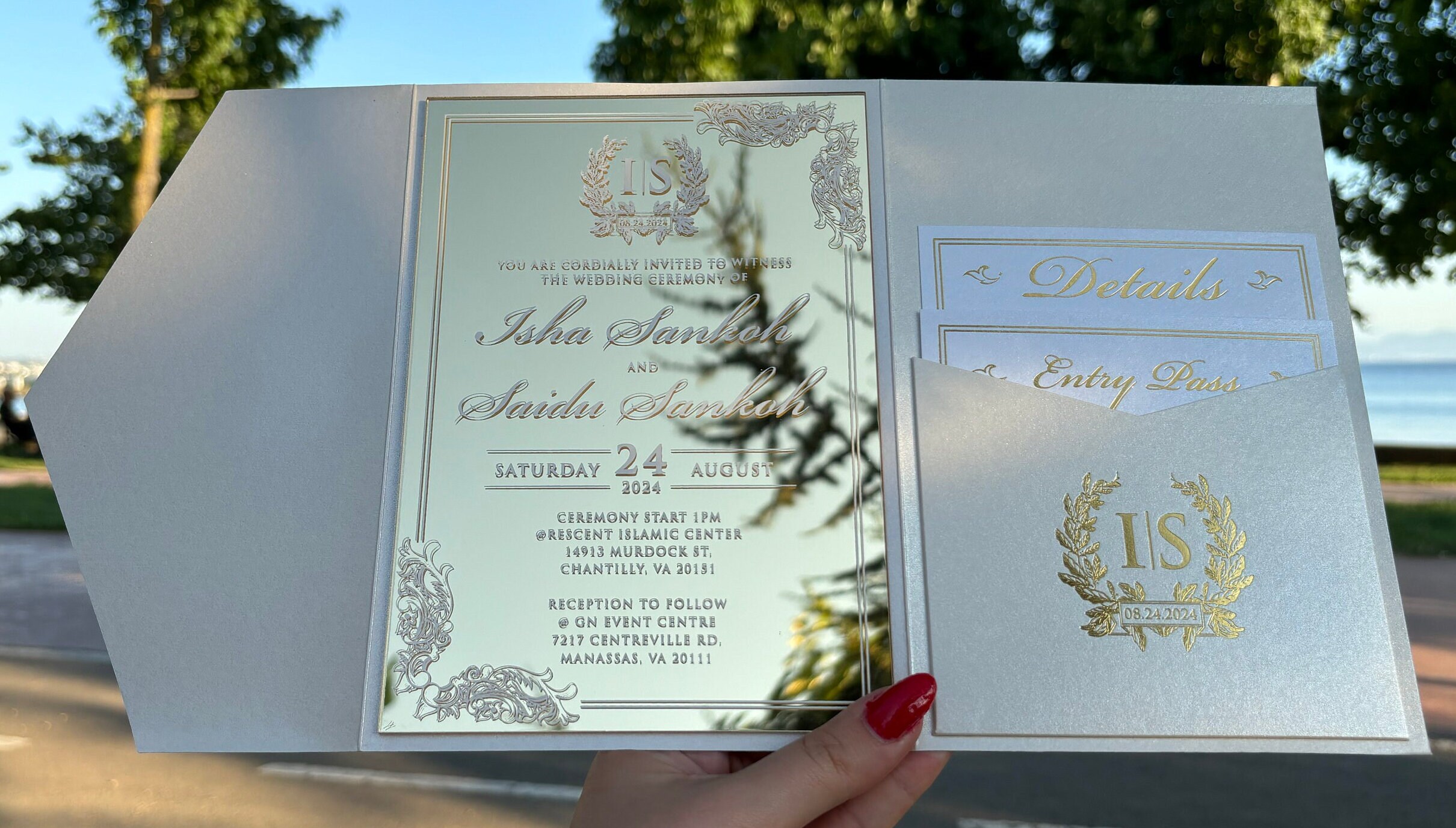 Gold Mirrored Invitation, Mirrored Wedding Invitation, Ivory Pearl ...