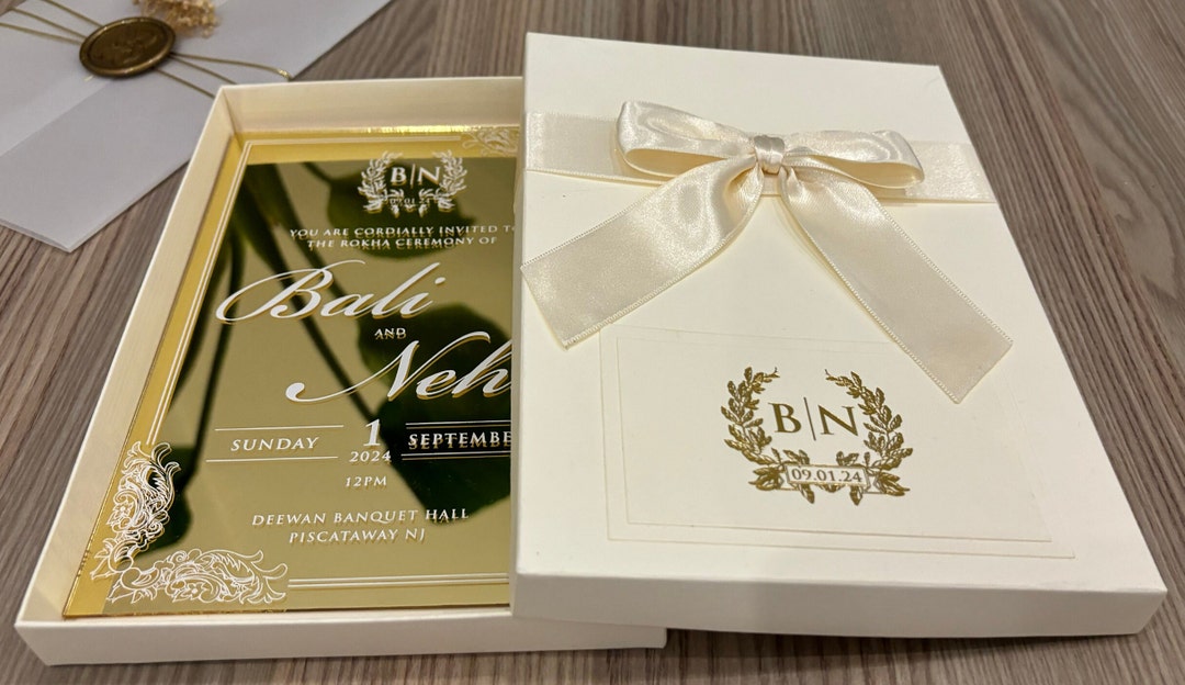 Gold Mirrored Invitation, Boxed Invitation, Wedding Invitation ...