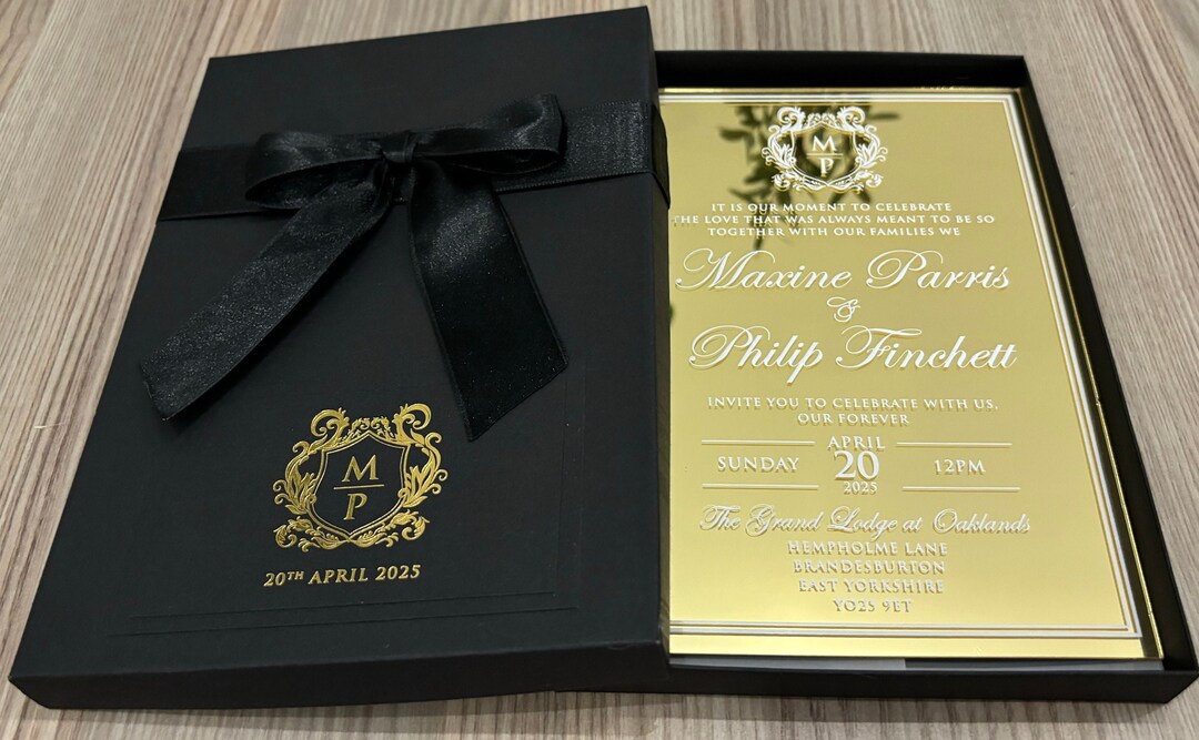 Gold Mirrored Wedding Invitation, Gold Mirrored Invitation Card With ...