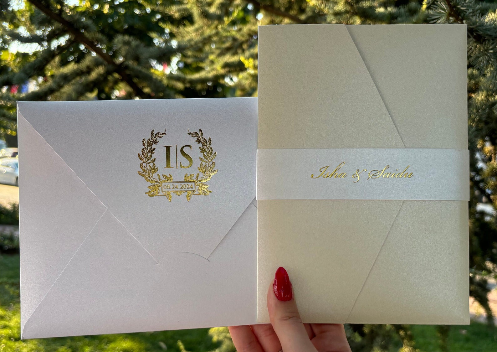 Gold Mirrored Invitation, Mirrored Wedding Invitation, Ivory Pearl ...