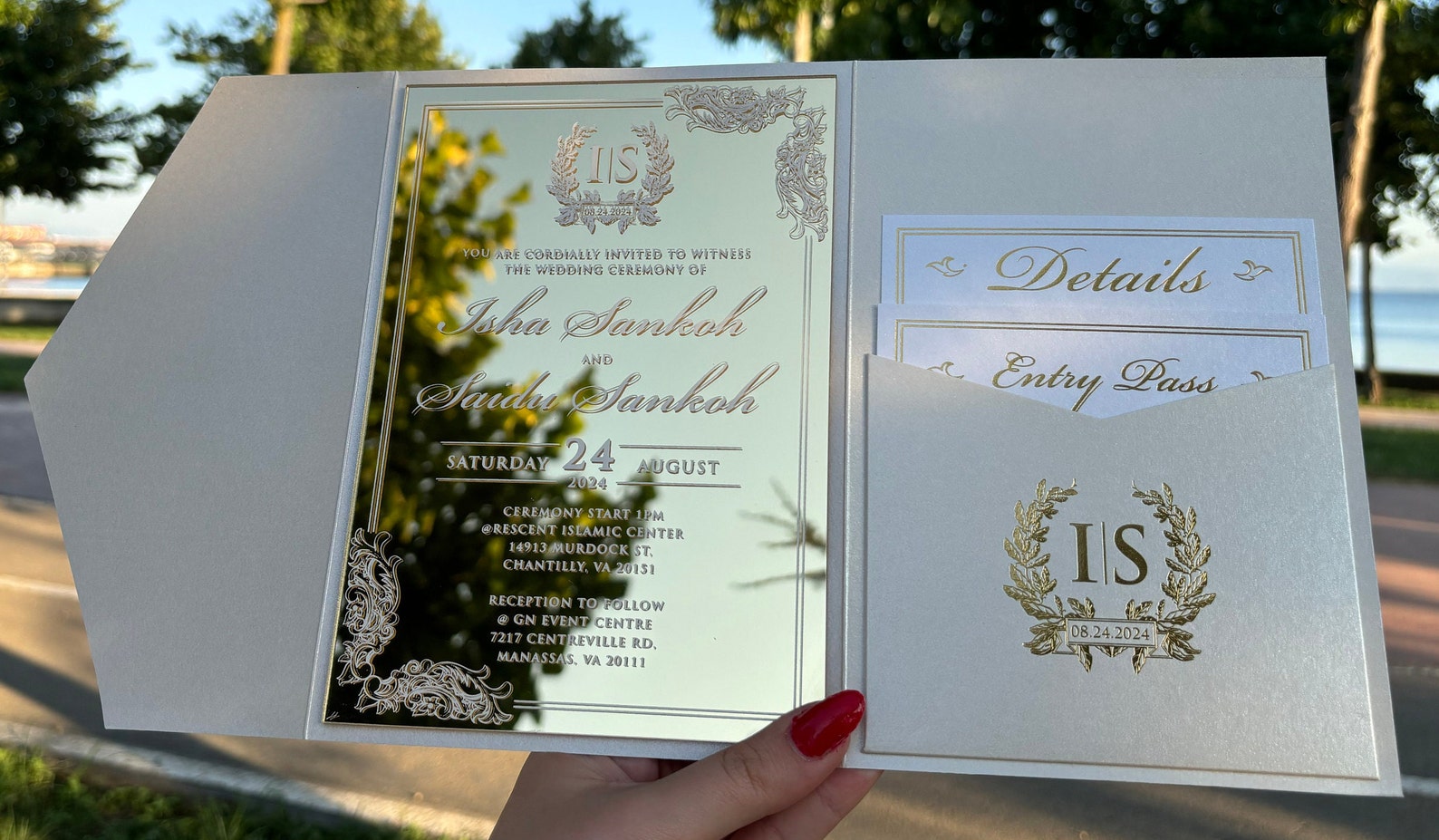 Gold Mirrored Invitation, Mirrored Wedding Invitation, Ivory Pearl ...