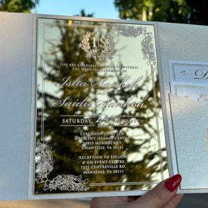Gold Mirrored Invitation, Mirrored Wedding Invitation, Ivory Pearl ...