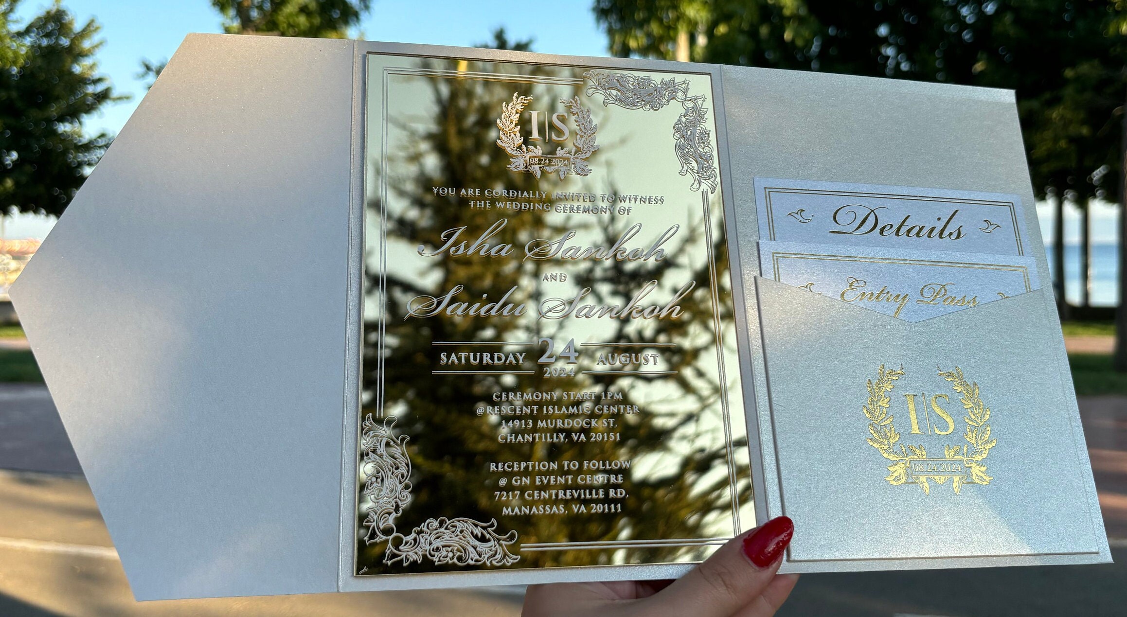 Gold Mirrored Invitation, Mirrored Wedding Invitation, Ivory Pearl ...