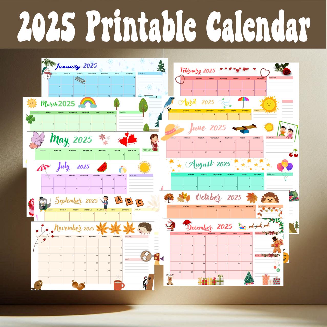 2025 Calendar Printable - Cute Kids Calendar, Wall Calendar PDF, Kids ...