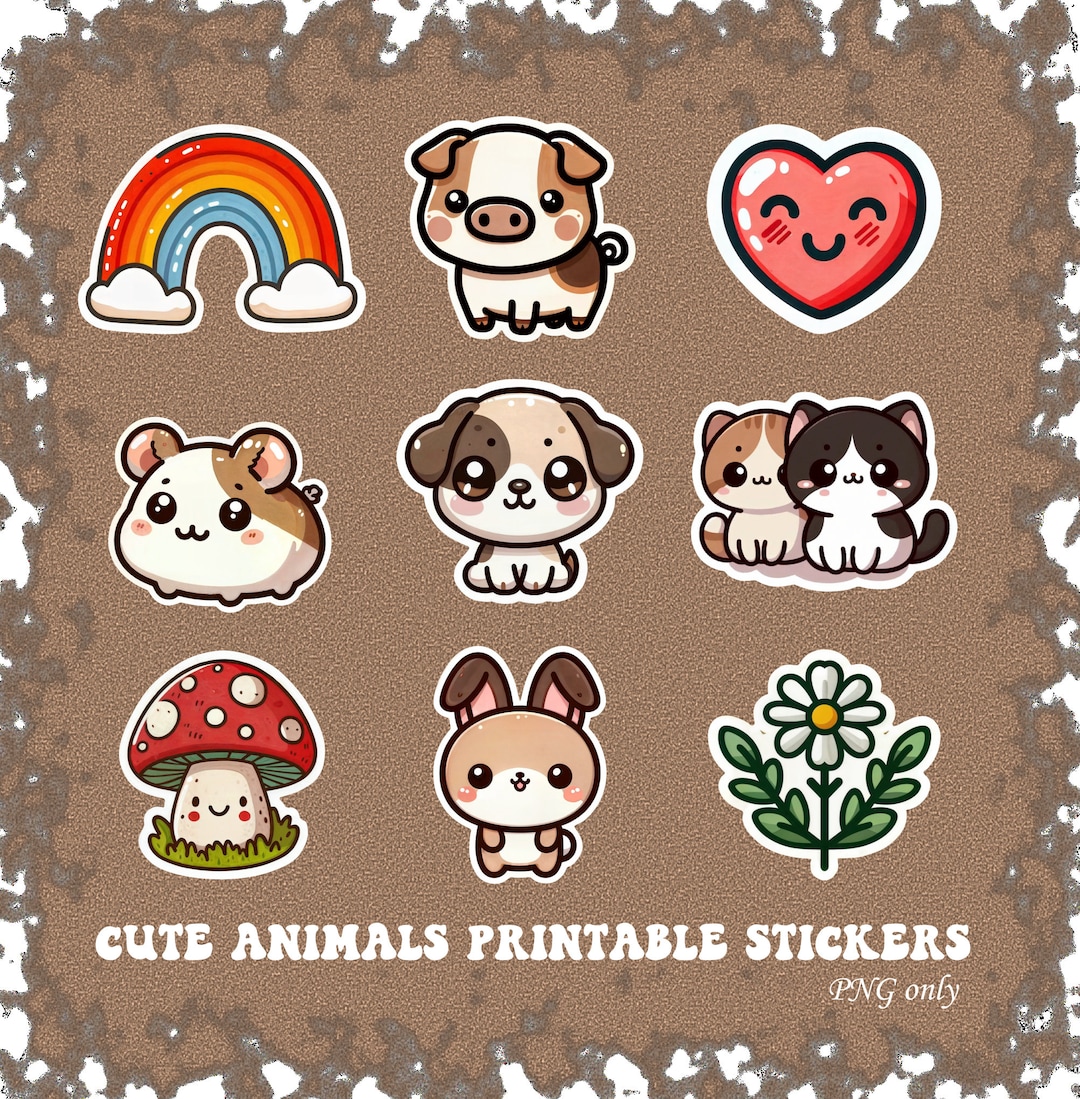 Cute Animals Printable Stickers Set Adorable Kawaii Designs for ...