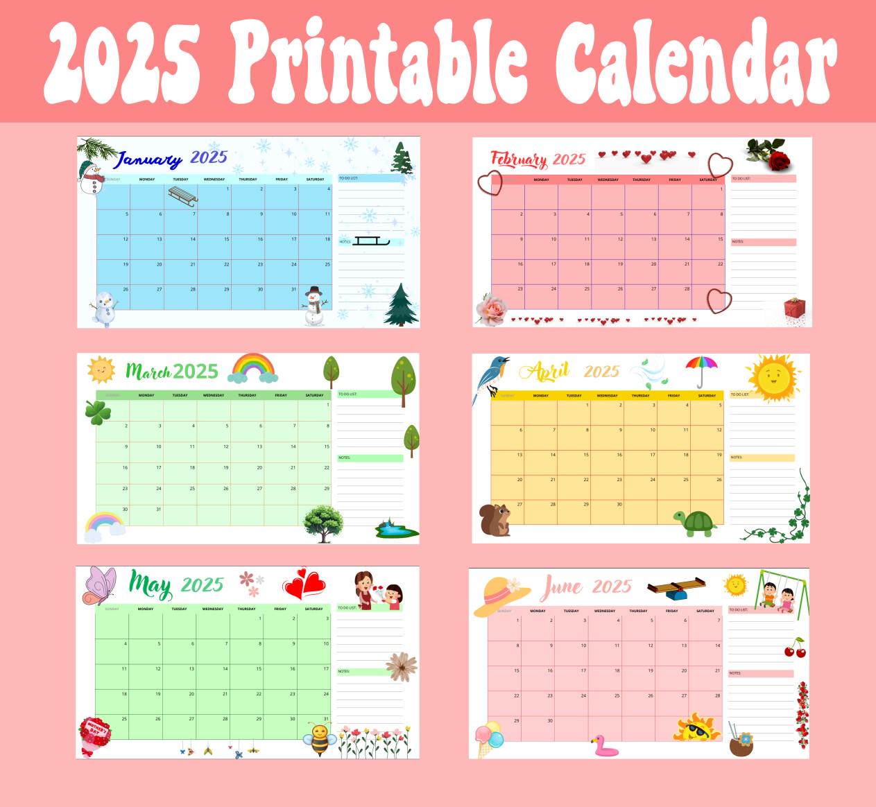2025 Calendar Printable - Cute Kids Calendar, Wall Calendar PDF, Kids ...
