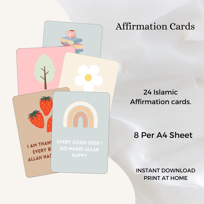 Printable Islamic Affirmation Cards for Kids| 24 Positive Daily ...