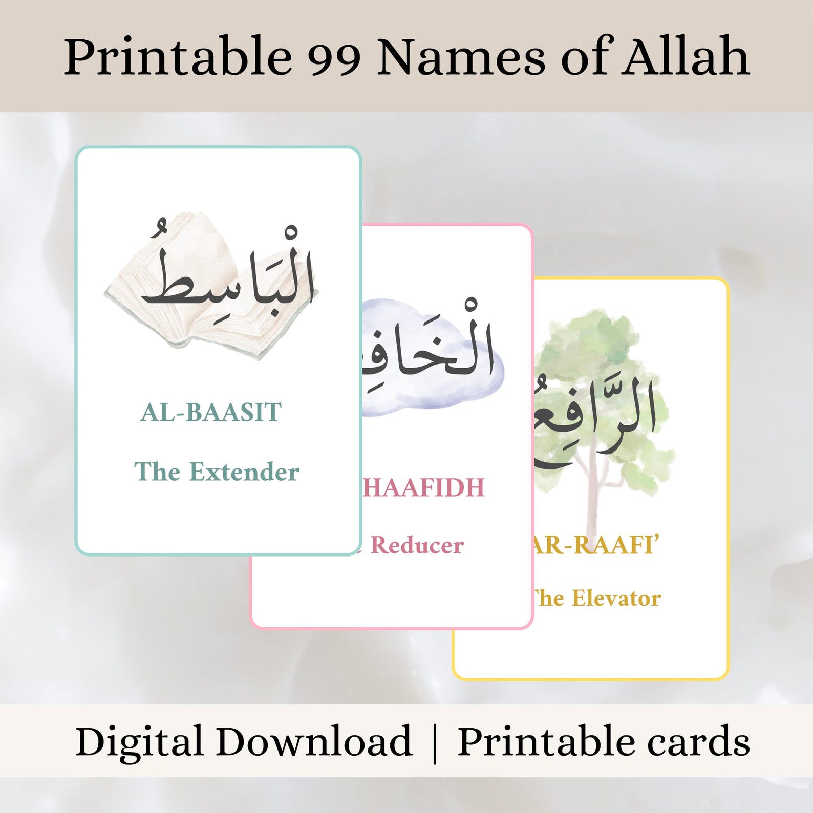 99 Names of Allah Flashcards | Printable Digital Download | Arabic ...