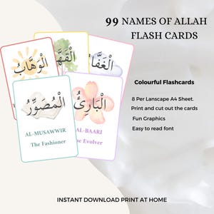 99 Names of Allah Flashcards | Printable Digital Download | Arabic Names With Transliteration ...